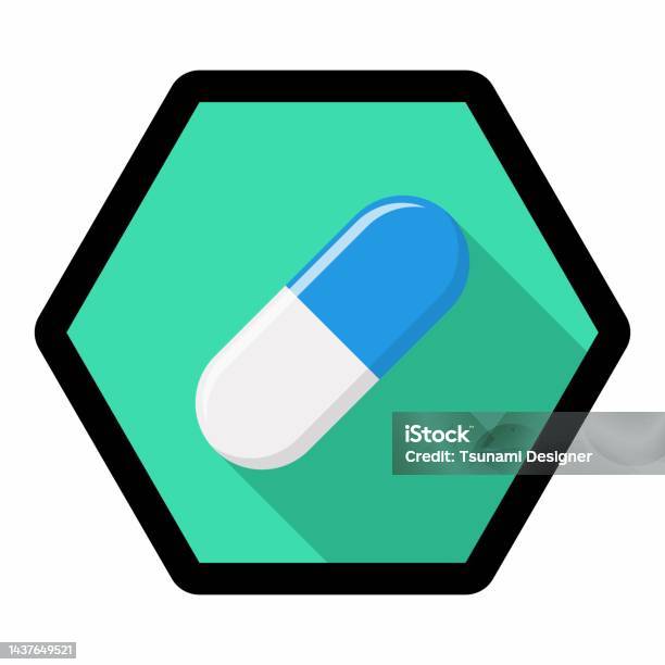 Blue Pill Capsule Medicine Vector Mark Symbols Green Style Black Stroke