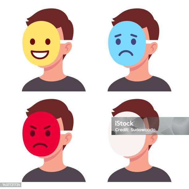 Topeng Wajah Emoji Menunjukkan Emosi Ilustrasi Stok Unduh Gambar Sekarang Kemarahan Emosi