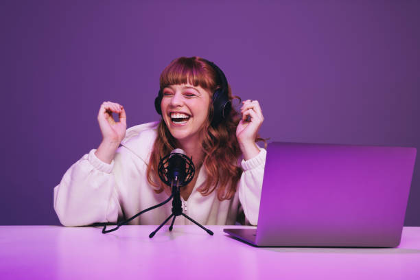 Free Stock Photo of Woman in a recording studio using a studio ...