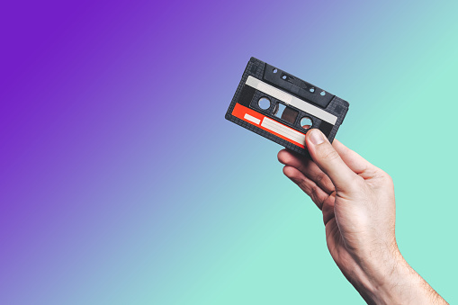 Hand Holding Cassette Tape Used Cassette Tape Audio Cassette Vintage