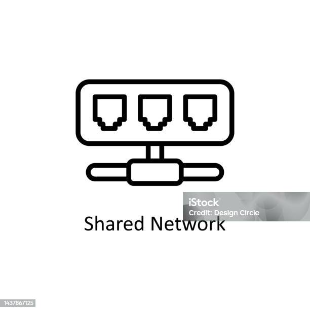 Shared Network Vector Outline Icon Design Illustration Cloud Computing