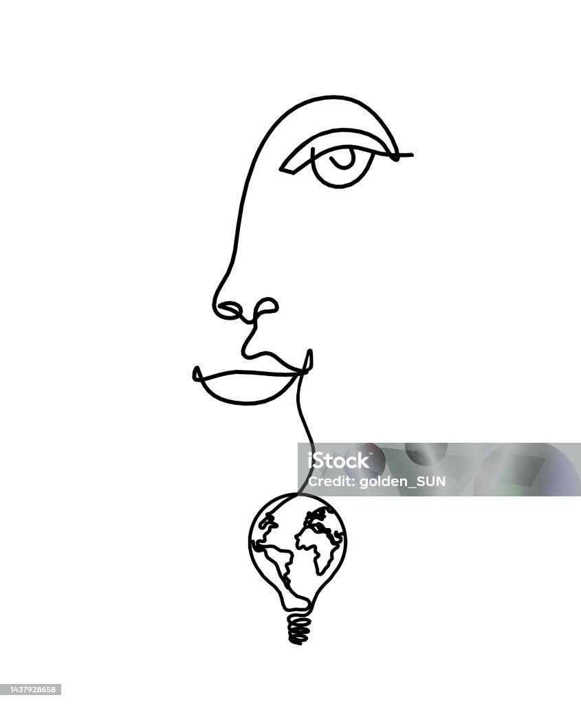 Silhouette De Femme Visage Avec Ampoule Globe Comme Dessin Au Trait Sur