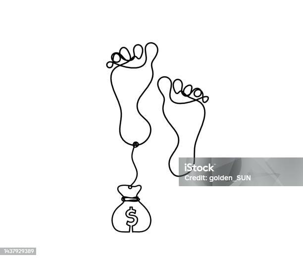 Silhouette De Pied Abstrait Avec Dollar Comme Dessin Au Trait Sur Blanc