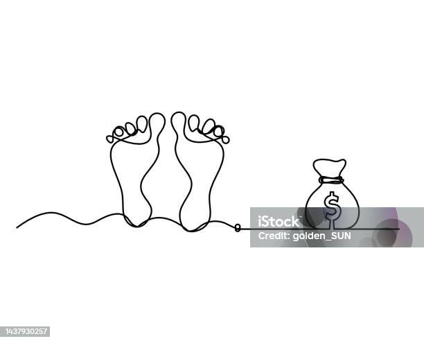 Silhouette De Pied Abstrait Avec Dollar Comme Dessin Au Trait Sur Blanc