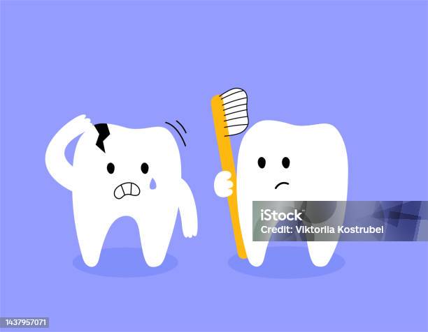 Carie Des Enfants Dent Avec Caries Dent Malade Et Saine Illustration De
