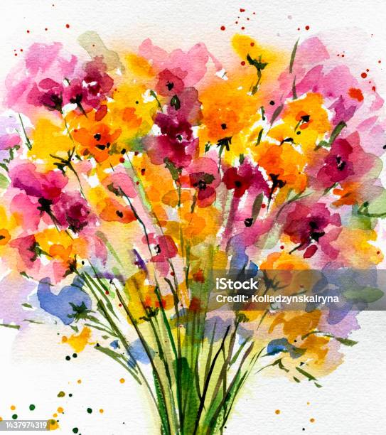 Dessin De Fleurs À Laquarelle Sur Fond Blanc Style Impressionniste