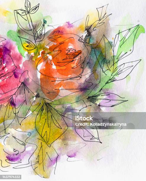 Dessin De Fleurs À Laquarelle Sur Fond Blanc Style Impressionniste