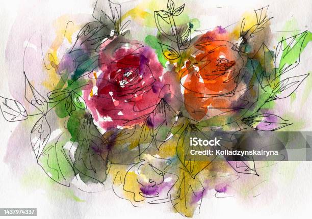 Dessin De Fleurs À Laquarelle Sur Fond Blanc Style Impressionniste