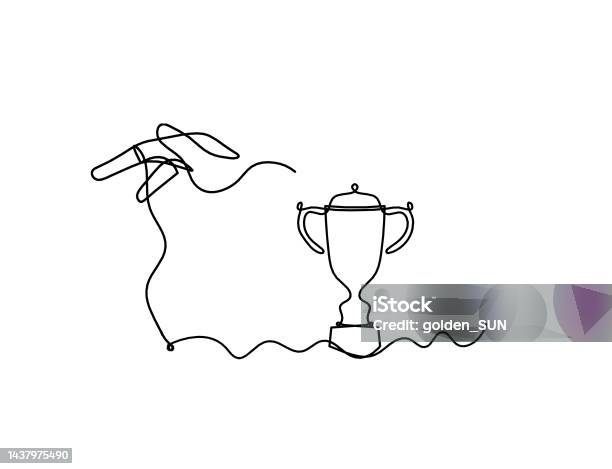 Main Abstraite Avec Trophée Comme Dessin Au Trait Sur Fond Blanc