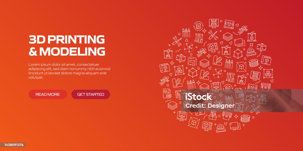 3d Printing And Modeling Web Banner With Linear Icons Trendy Linear