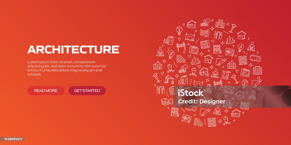 Architecture Web Banner With Linear Icons Trendy Linear Style Vector