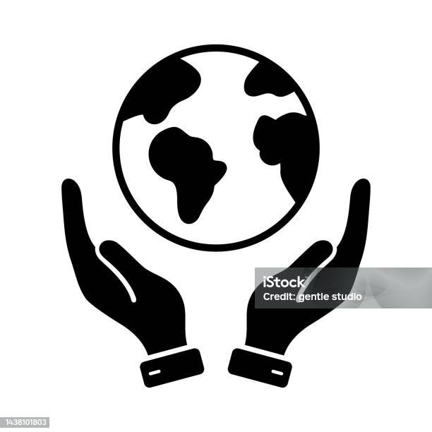 Tenez À La Main Licône De Silhouette De La Planète Terre Pictogramme Du