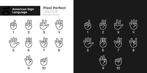 Digits In American Sign Language Pixel Perfect Linear Icons Set For ... Digits In American Sign Language Pixel Perfect Linear Icons Set For ...