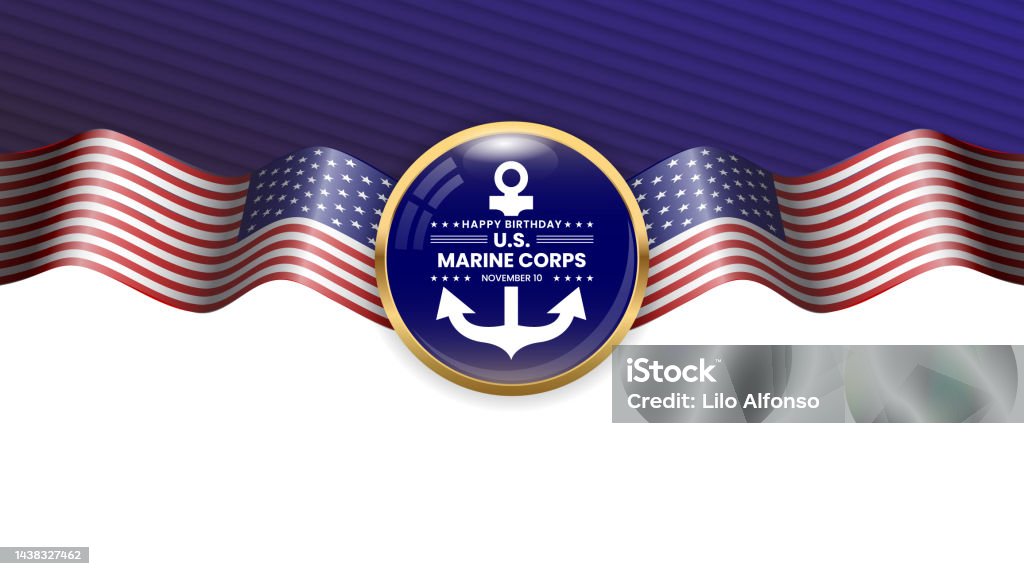 Us Marine Corps Birthday Card Background Design With Waving Us Flag And