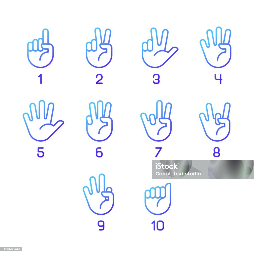 Digits In American Sign Language Pixel Perfect Gradient Linear Vector ... Digits In American Sign Language Pixel Perfect Gradient Linear Vector ...