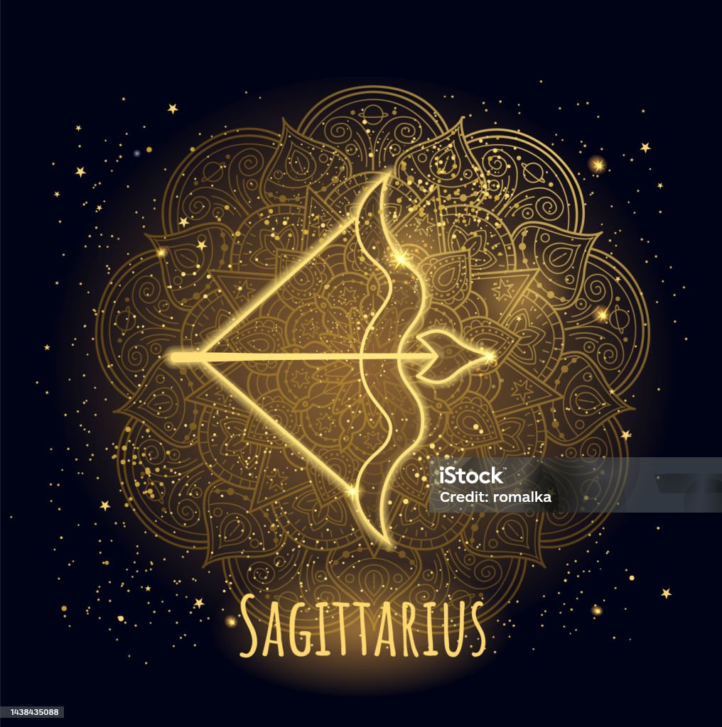 Colorful Zodiac Sign Sagittarius Vector Line Art Stock Illustration