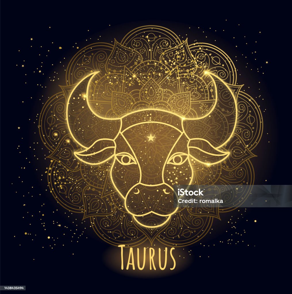 Colorful Zodiac Sign Taurus Vector Line Art Stock Illustration