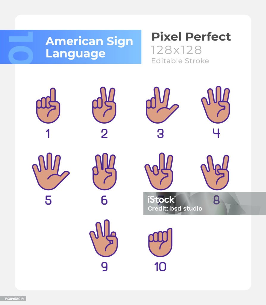 Digits In American Sign Language Pixel Perfect Rgb Color Icons Set ... Digits In American Sign Language Pixel Perfect Rgb Color Icons Set ...