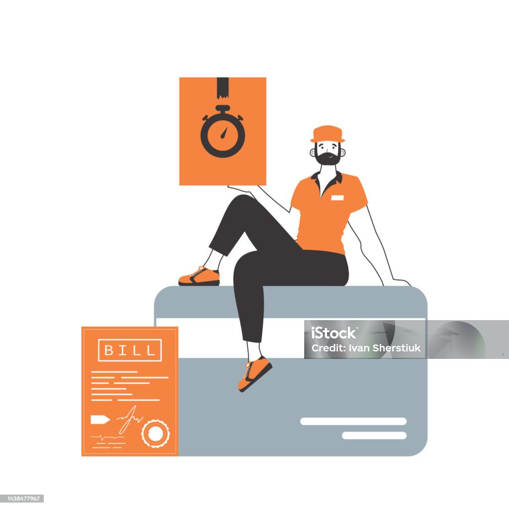 Le Gars Est Assis Sur Une Carte Bancaire Et Tient Un Colis Concept De ... Le Gars Est Assis Sur Une Carte Bancaire Et Tient Un Colis Concept De ...