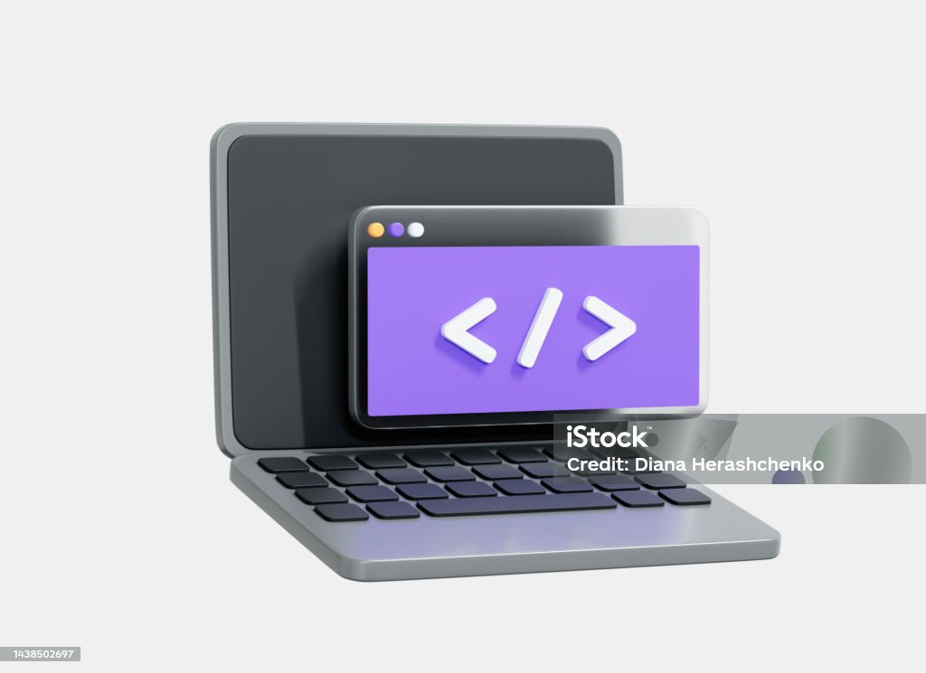 3d Computer Laptop And Program Code Development Web Coding Concept