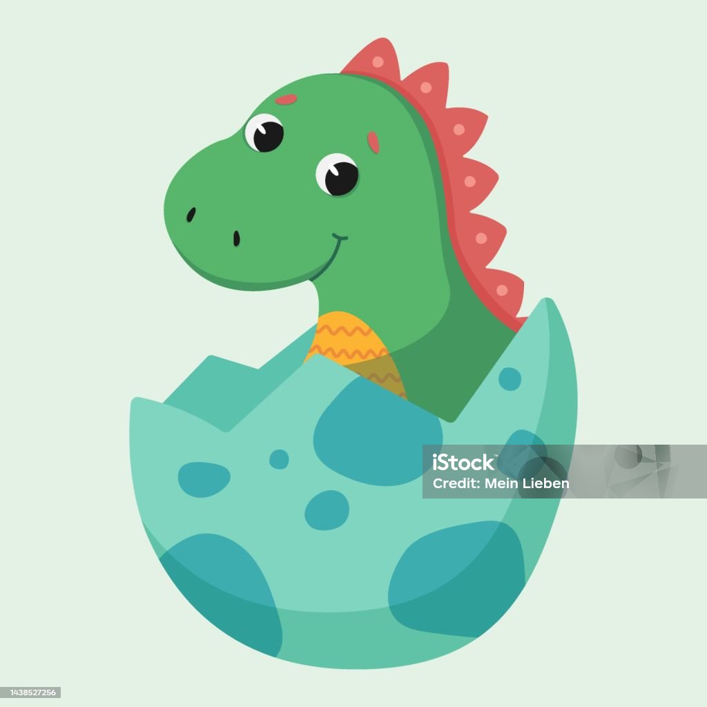 Kartun Dinosaurus Lucu Dinosaurus Yang Baru Lahir Telur Dinosaurus Ilustrasi Vektor Datar