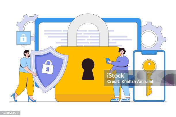 Konsep Sistem Keamanan Data Datar Dengan Karakter Orang Gaya Desain