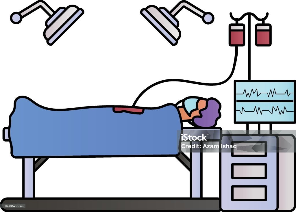 병원 수술실 컨셉 벡터 아이콘 디자인 의료 및 의료 현장 기호 질병 진단 표지판 의사 및 환자 캐릭터 스톡 일러스트레이션에서