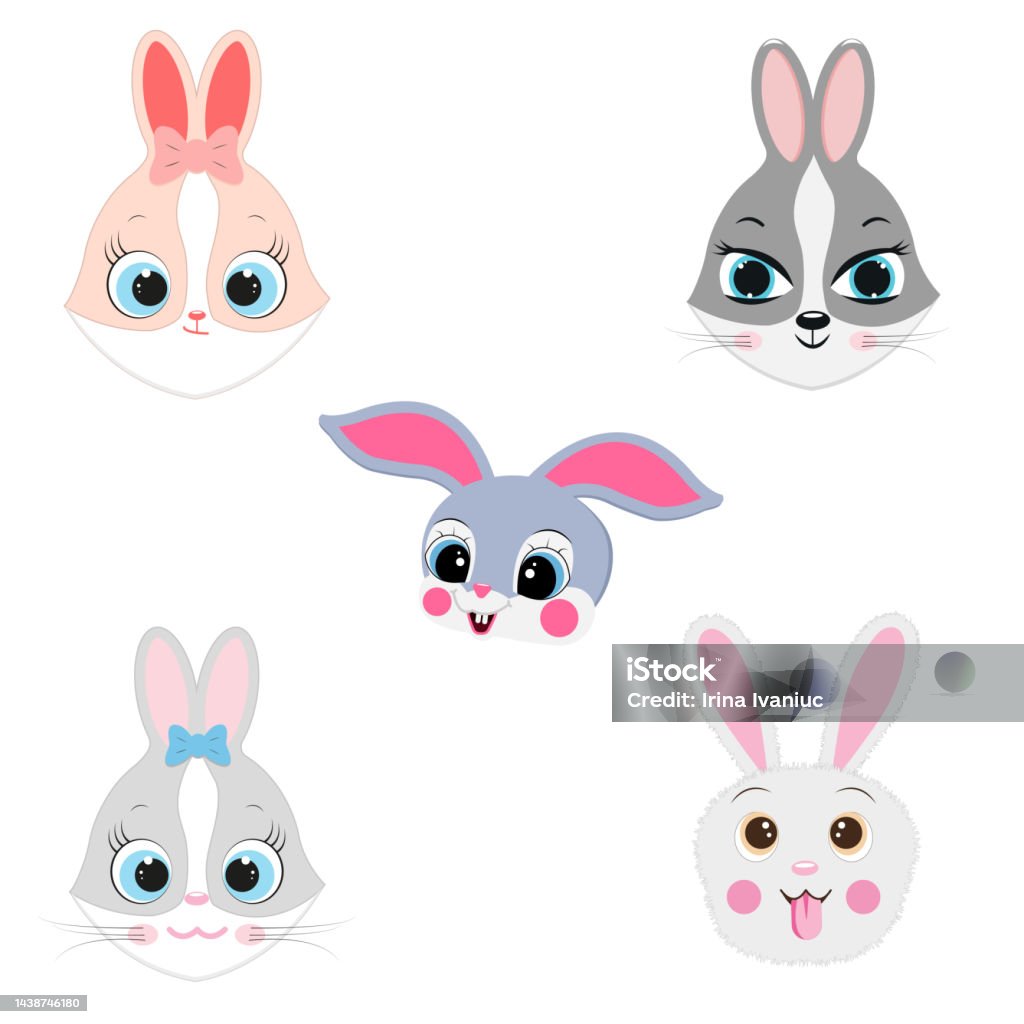 Ilustración de Conjunto De Lindas Cabezas De Conejo Aisladas En Blanco ... Ilustración de Conjunto De Lindas Cabezas De Conejo Aisladas En Blanco ...