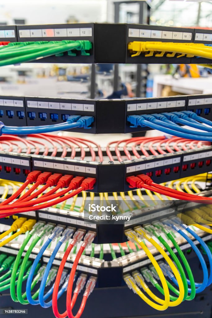 Information Technology Computer Network Telecommunication Ethernet Cables Connected To Switch