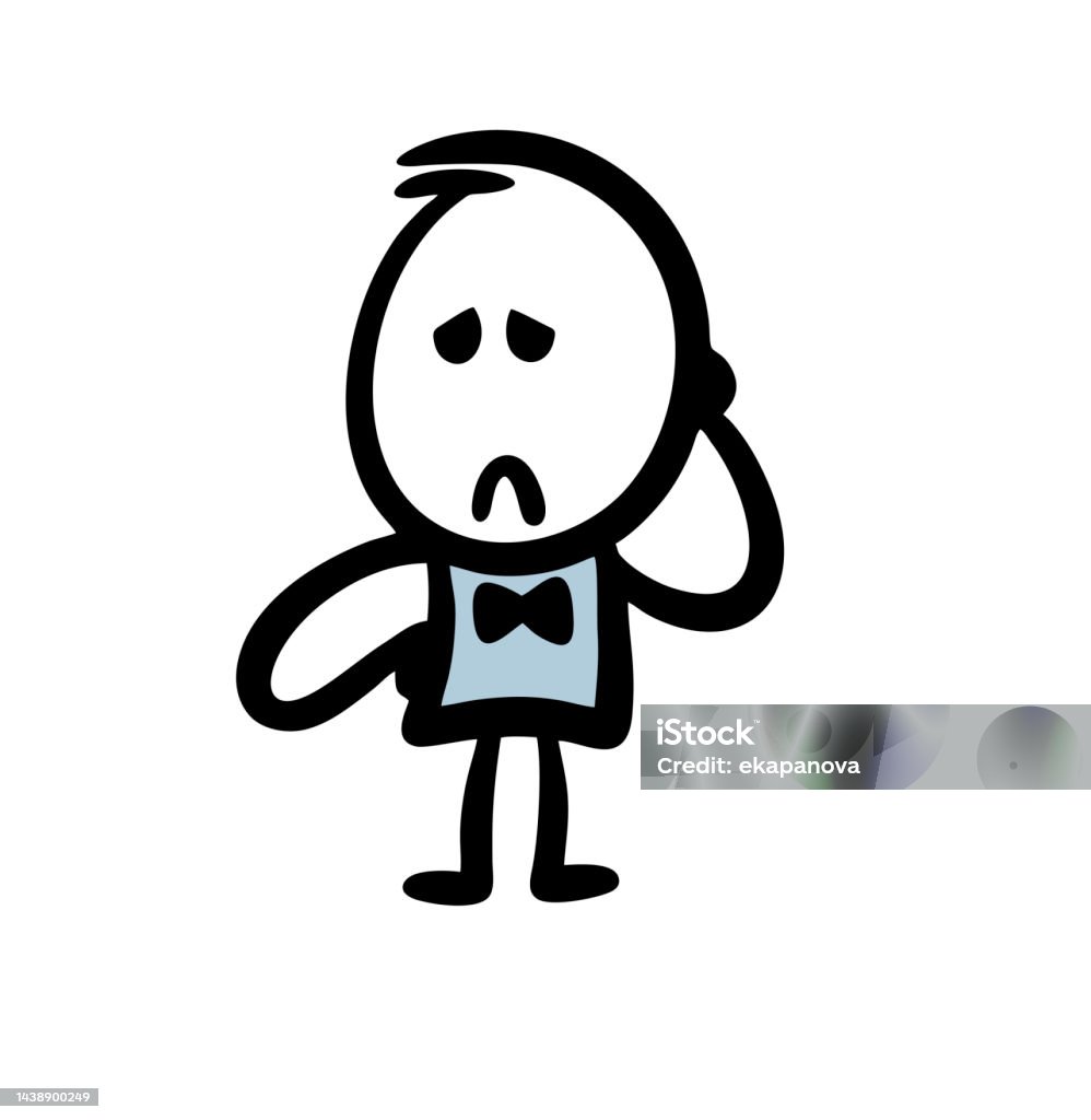 Upset Male Character In Stage Costume And Tie Bow Holding The Head With Arms Stock Illustration