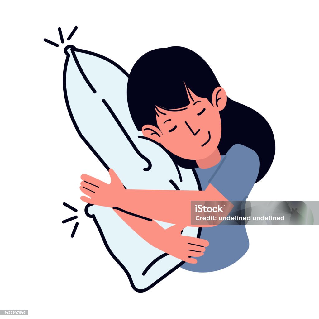 Sleeping Woman Hugs A Pillow Cartoon Vector Stock Illustration