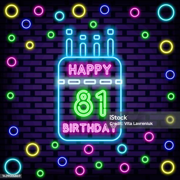 81th Happy Birthday 81 Year Old Neon Sign Vector Neon Script Night