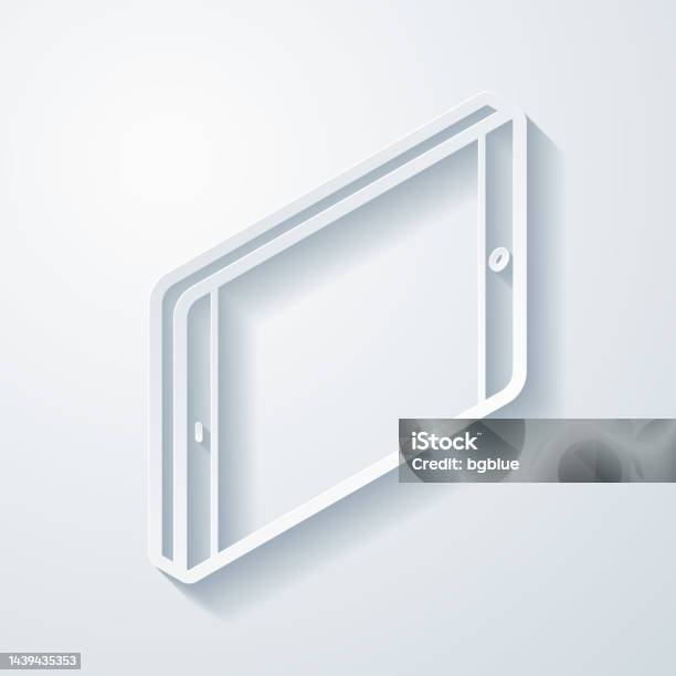 Isometric Tablet Pc Horizontal Position Icon With Paper Cut Effect On