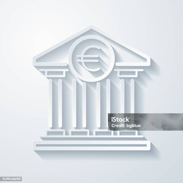 Banque Avec Signe Euro Icône Avec Effet De Découpage De Papier Sur Fond