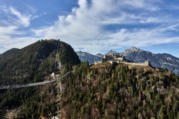 Free picture: Pedestrian metal suspension bridge above valley