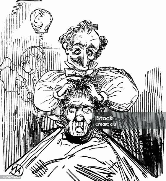 Ilustración de El Barbero Corta El Cabello De Un Cliente Vista Desde El ... Ilustración de El Barbero Corta El Cabello De Un Cliente Vista Desde El ...