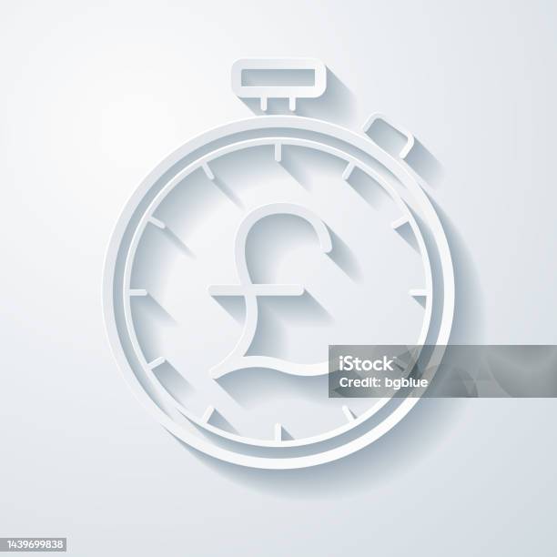 Chronomètre Avec Signe Pound Icône Avec Effet De Coupe De Papier Sur