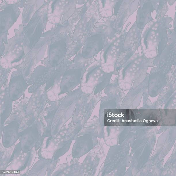 Watercolor Birds Feathers Pattern Seamless Texture With Hand Drawn