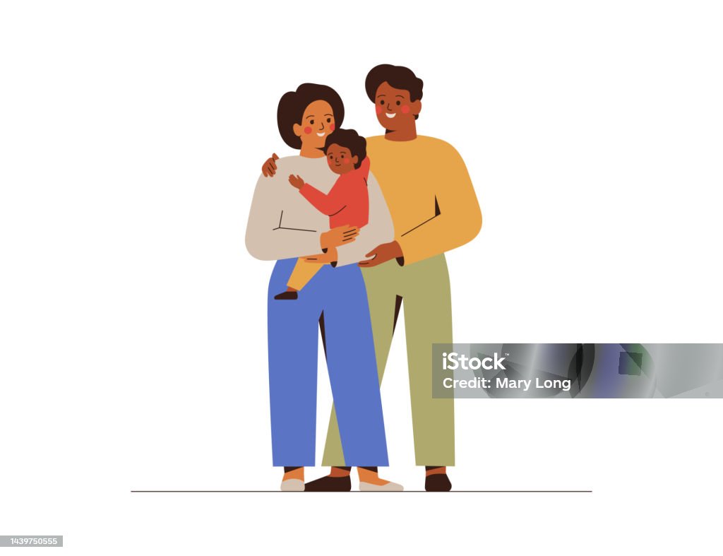 Famille Multiculturelle Avec Un Enfant Un Jeune Couple Embrasse Son