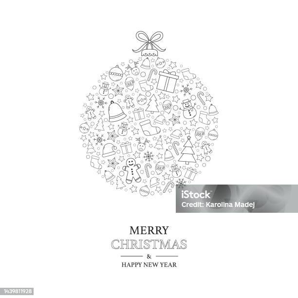 Bola Natal Dengan Elemen Dan Teks Yang Meriah Kartu Ucapan Natal Vektor
