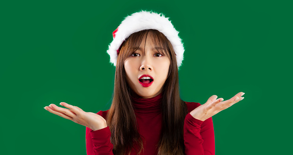 Merry Christmas Young Asian Woman Long Hair Style In Red Long Sleeve T