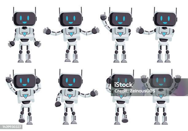 Desain Set Vektor Karakter Robotik Karakter Robot Dalam Pose Berdiri
