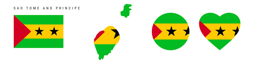 Sao Tome And Principe Flag In Different Shapes Icon Set Flat Vector