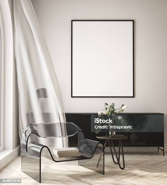 Bingkai Poster Mock Up Dengan Latar Belakang Interior Modern Ruang