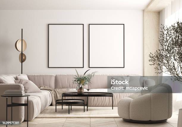 Bingkai Poster Mock Up Dengan Latar Belakang Interior Modern Ruang