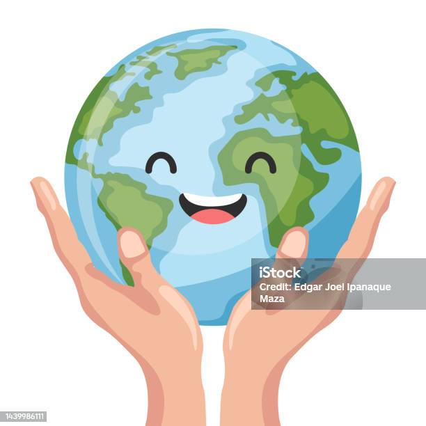 Mains Tenant Un Joyeux Dessin Animé De La Planète Terre Pour Le Jour De