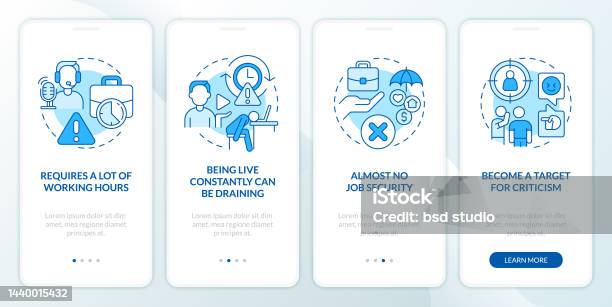 Live Streaming Disadvantages Blue Onboarding Mobile App Screen Stock Illustration Download