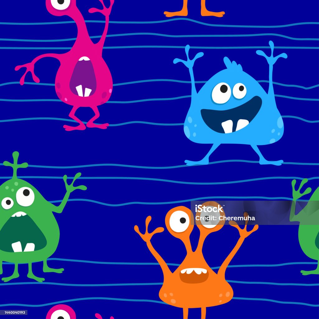 Creative Seamless Pattern Of Cartoon Monsters Stock Illustration