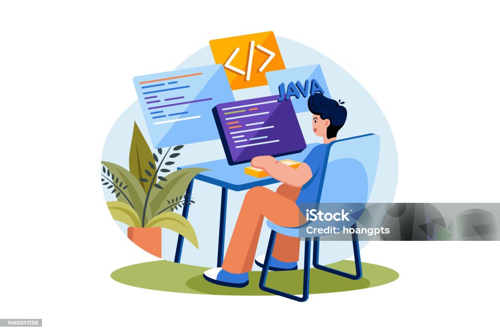 Man Coder Development Programming Computer Stock Illustration Download Image Now Adult