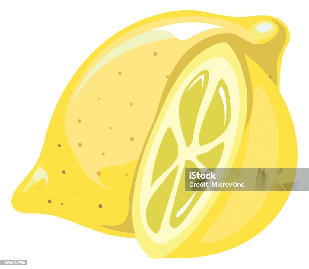 Ikon Lemon Kartun Jeruk Utuh Dan Buah Yang Dipotong Ilustrasi Stok